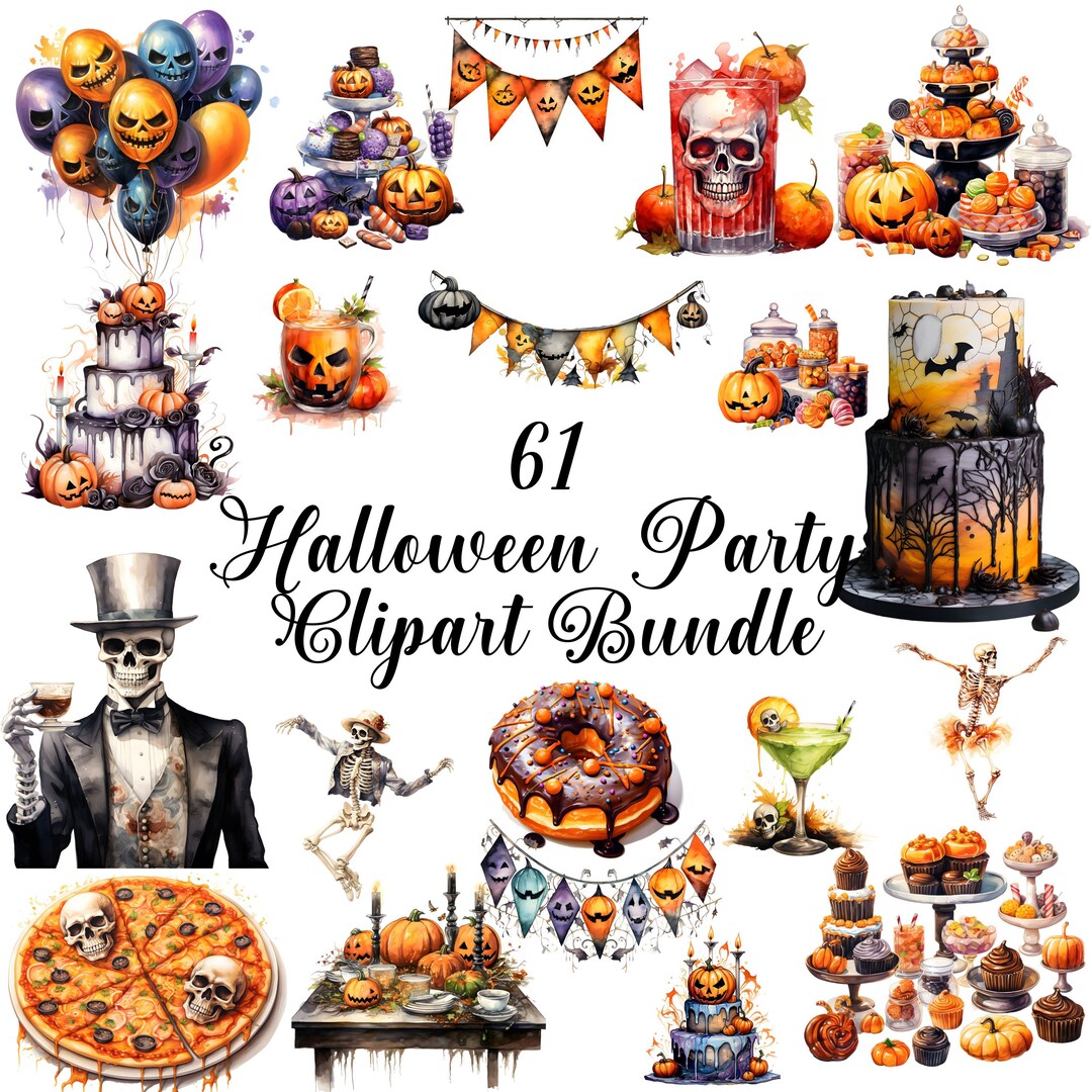 Watercolor Halloween Party Clip Art Bundle| Clipart for Invitations ...