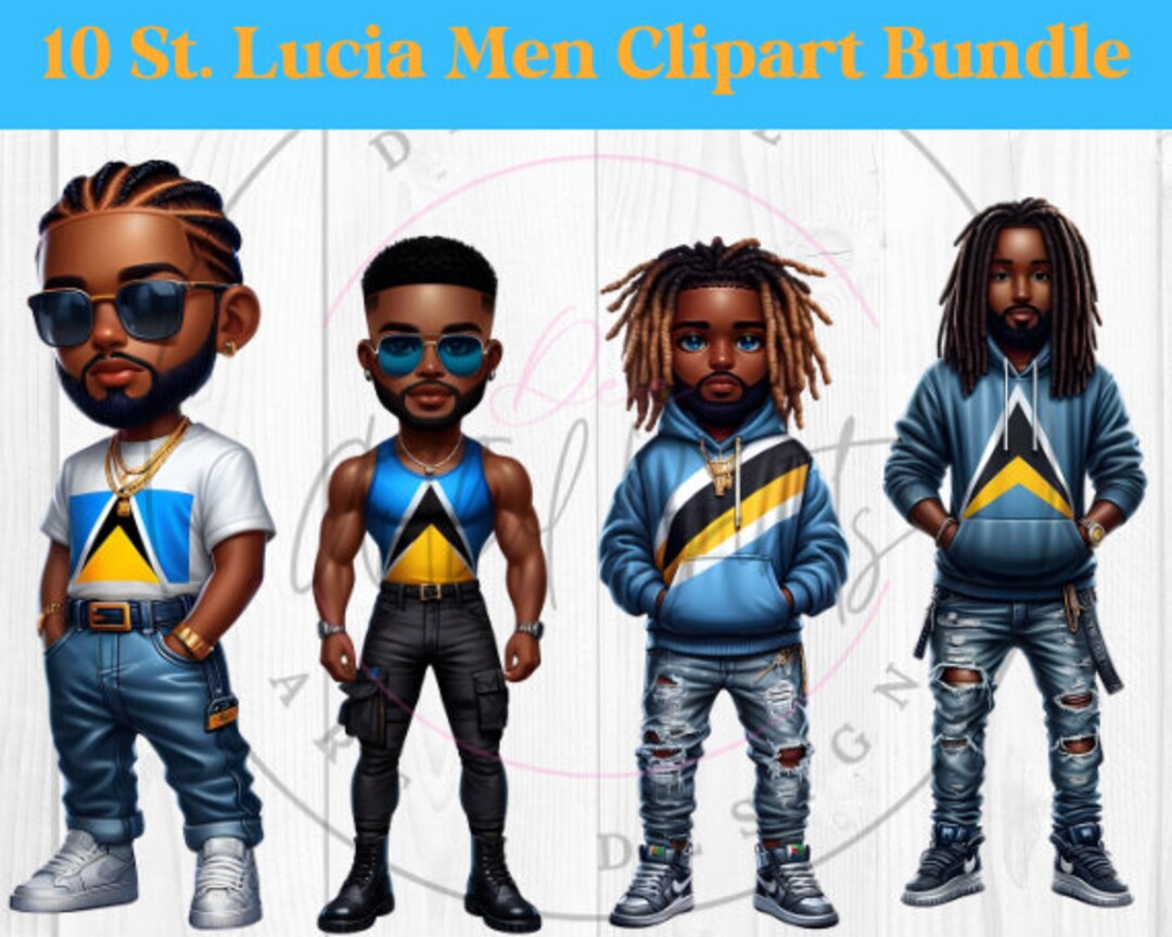 St. Lucia Men Clipart Bundle, Lucian Man, Caribbean Flag, Black Man ...
