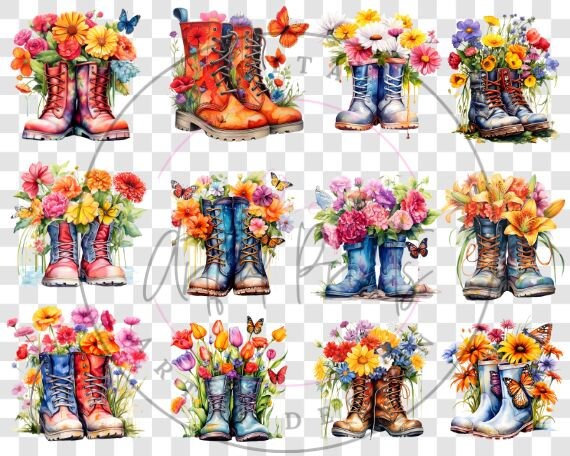 Watercolor Garden Boots Clipart Bundle, Hello Spring Png, Garden ...