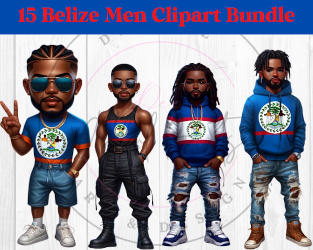 Belize Men Clipart Bundle, Belize Man, Caribbean Flag, Black Man, Junk ...