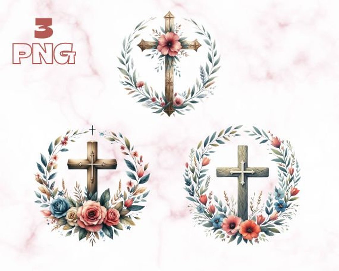Easter Cross PNG, Watercolor Cross With Flowers Sublimation, Easter ...