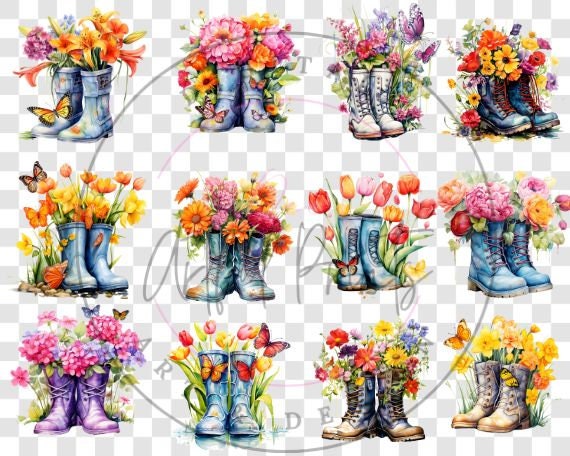 Watercolor Garden Boots Clipart Bundle, Hello Spring Png, Garden ...