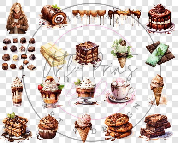 Chocolate Watercolor Clipart Bundle, Chocolate Sweets, Chocolate PNG ...