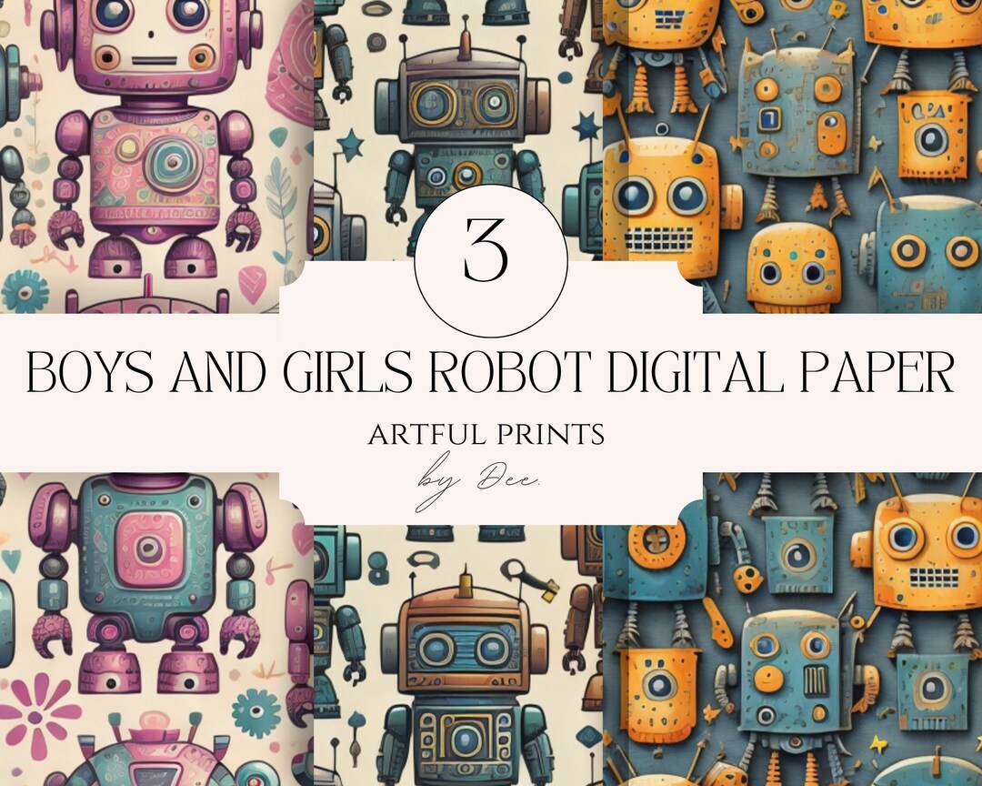 Robots Digital Paper Pack| Cute Robot Scrapbooking Paper| Robots for ...
