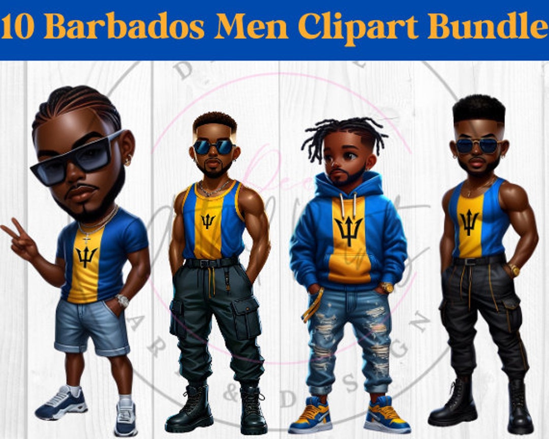Barbados Men Clipart Bundle, Barbados Man, Caribbean Flag, Black Man ...