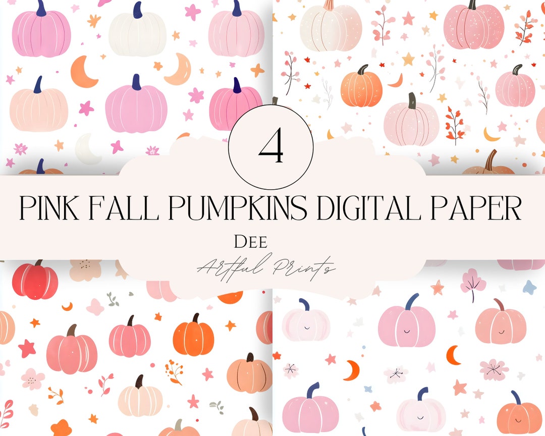 4 Pink Minimalistic Fall Pumpkin Digital Papers, Pumpkin Papers, Fall ...