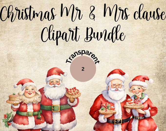 Santa and Mrs Claus Clipart, Watercolor Style, Transparent Background ...