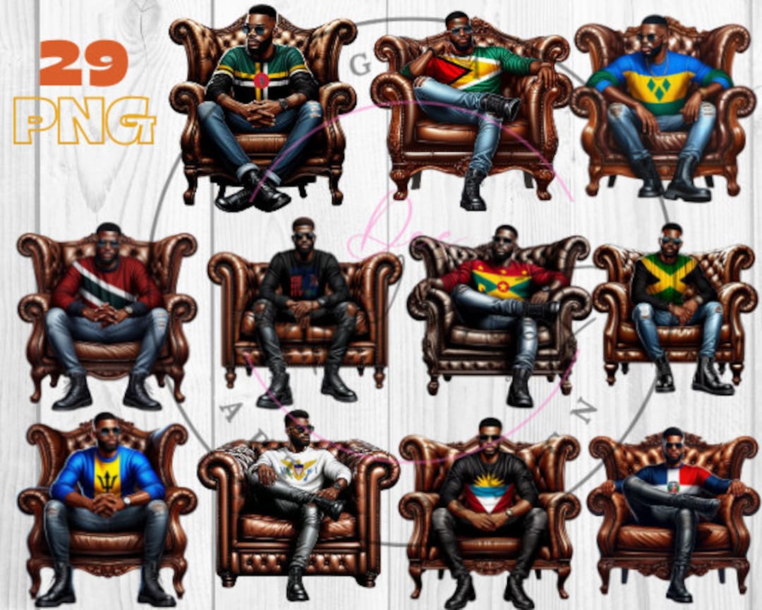 Caribbean Men on Throne Clipart Bundle, Caribbean Man, Fashion Men Clip ...
