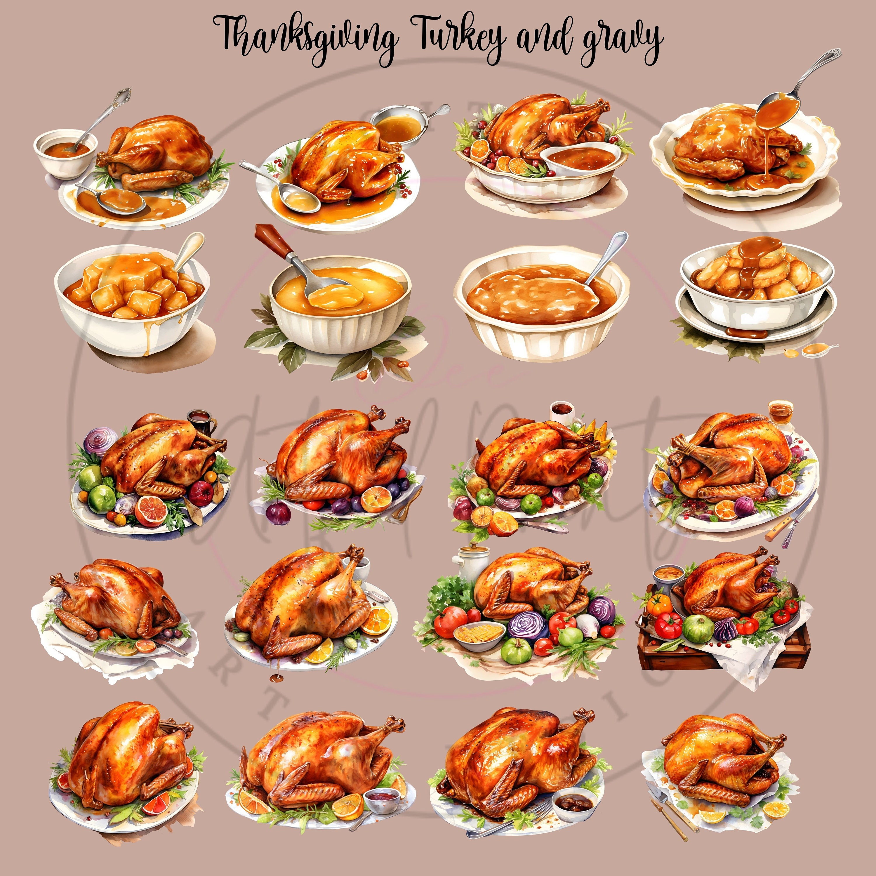 Thanksgiving Food Clipart Holiday Meal Illustrations Thanksgiving Feast ...
