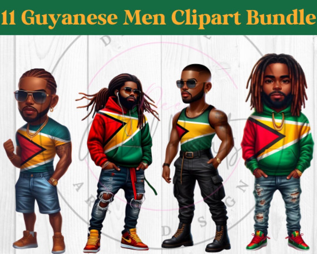 Guyana Men Clipart Bundle, Guyanese Man, Caribbean Flag, Black Man ...