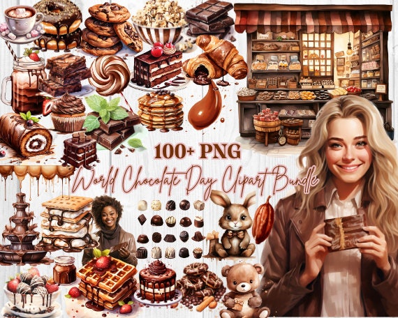 Chocolate Watercolor Clipart Bundle, Chocolate Sweets, Chocolate PNG ...