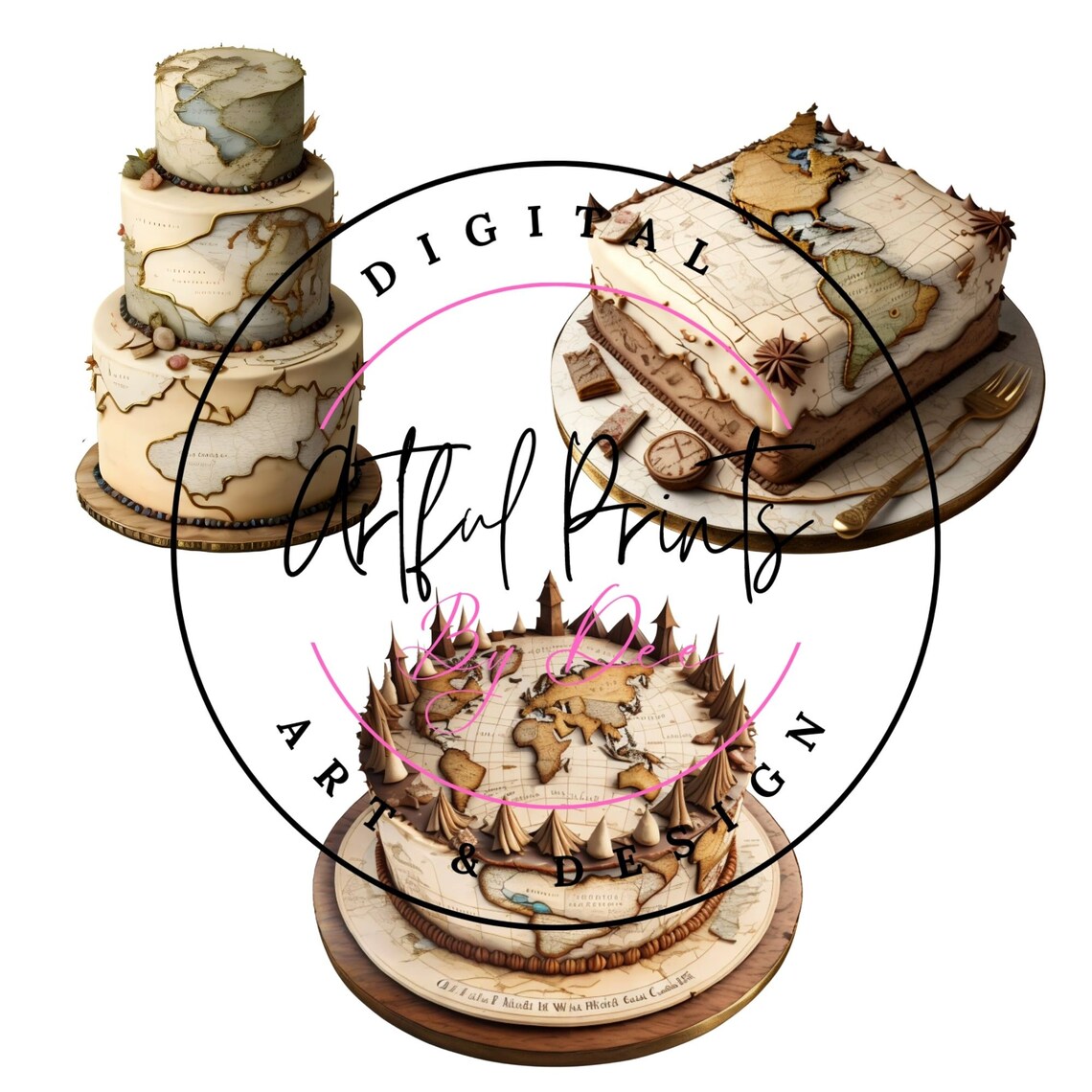 Old Map Cake Clipart Vintage Atlas Cake Clip Art Ancient Map Cake Clip ...