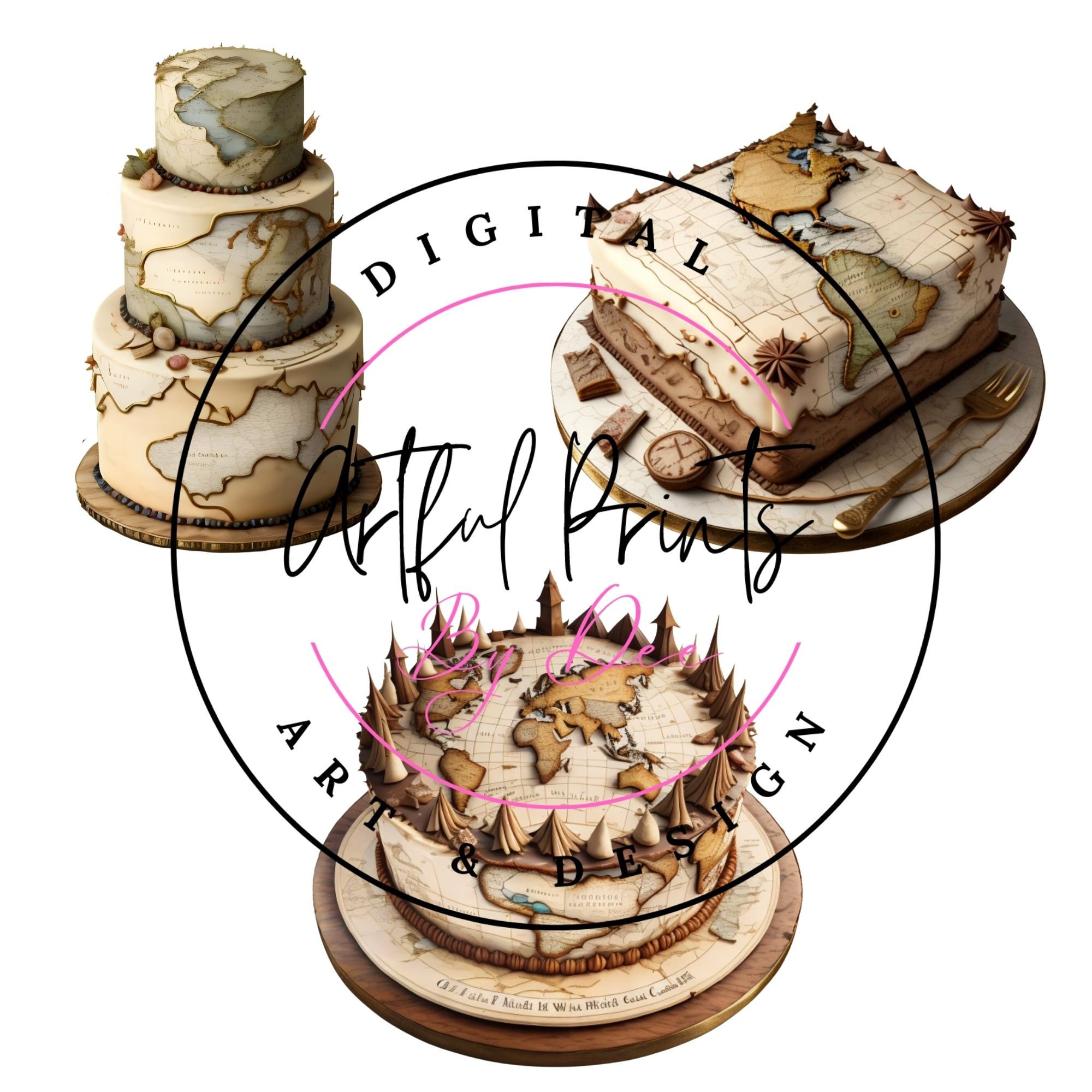 Old Map Cake Clipart Vintage Atlas Cake Clip Art Ancient Map Cake Clip ...