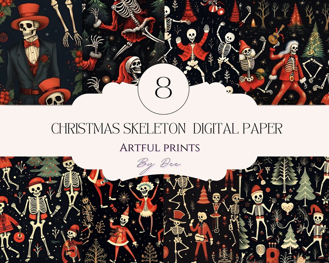 Christmas Skeleton Digital Paper| Vintage Christmas Skeleton Digital ...