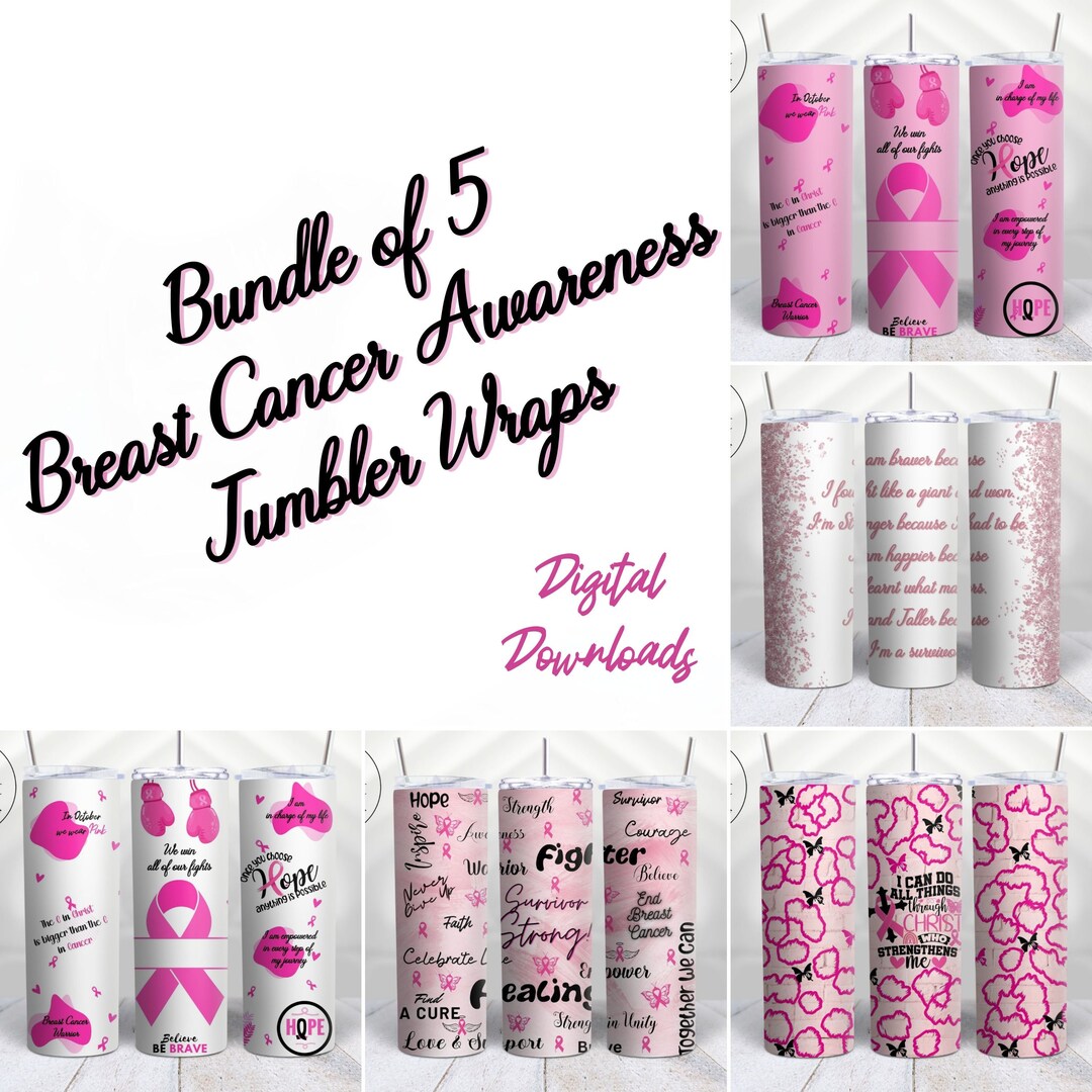 Motivational Breast Cancer Awareness 20oz Skinny Tumbler Wrap Bundle ...