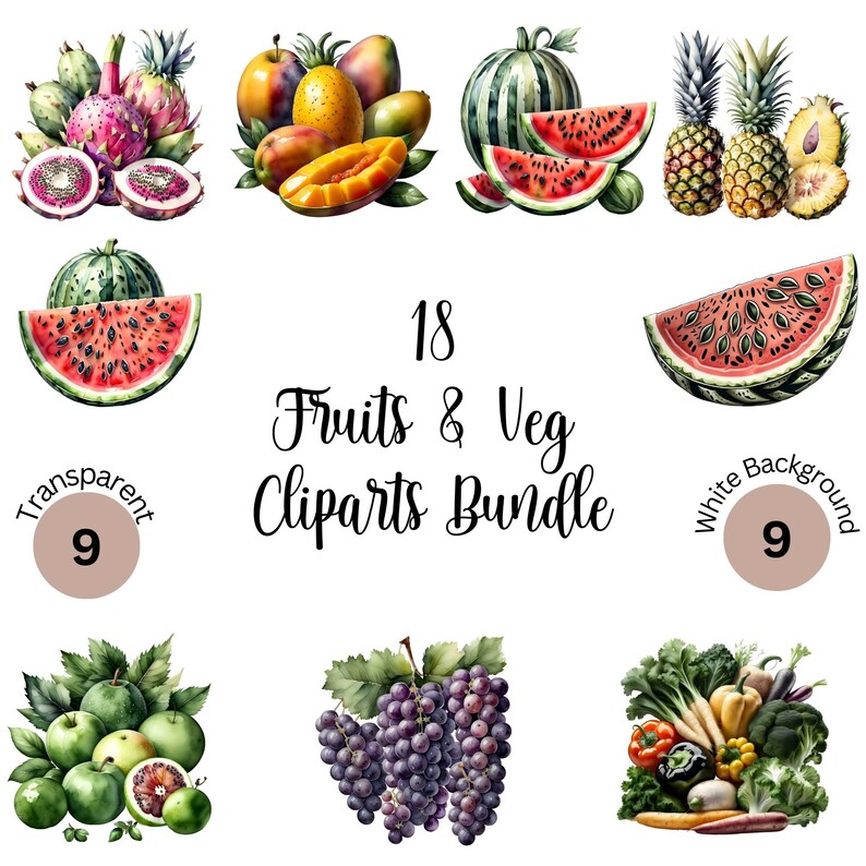 Watercolor Fruits and Vegetable Clip Art Produce Clip Art Fresh Fruits ...