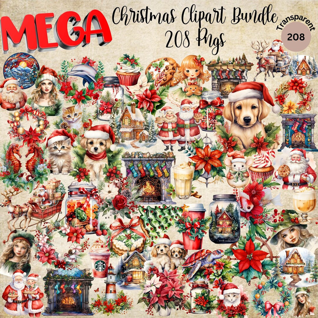 Christmas Clipart Mega Bundle Watercolor PNG High Quality Winter ...