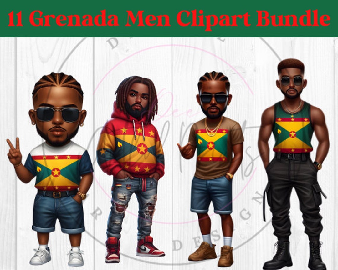 Grenada Men Clipart Bundle, Grenadian Man, Caribbean Flag, Black Man ...