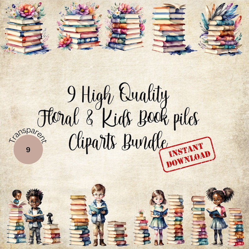 Watercolor Book Lovers Clip Art PNG Bundle 300dpi Floral - Etsy