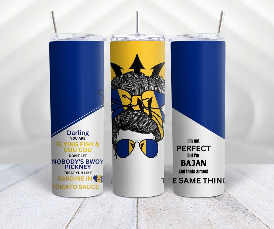 Funny Barbados 20oz Skinny Tumbler Wrap| Food Tumbler Wrap| Bajan Flag ...