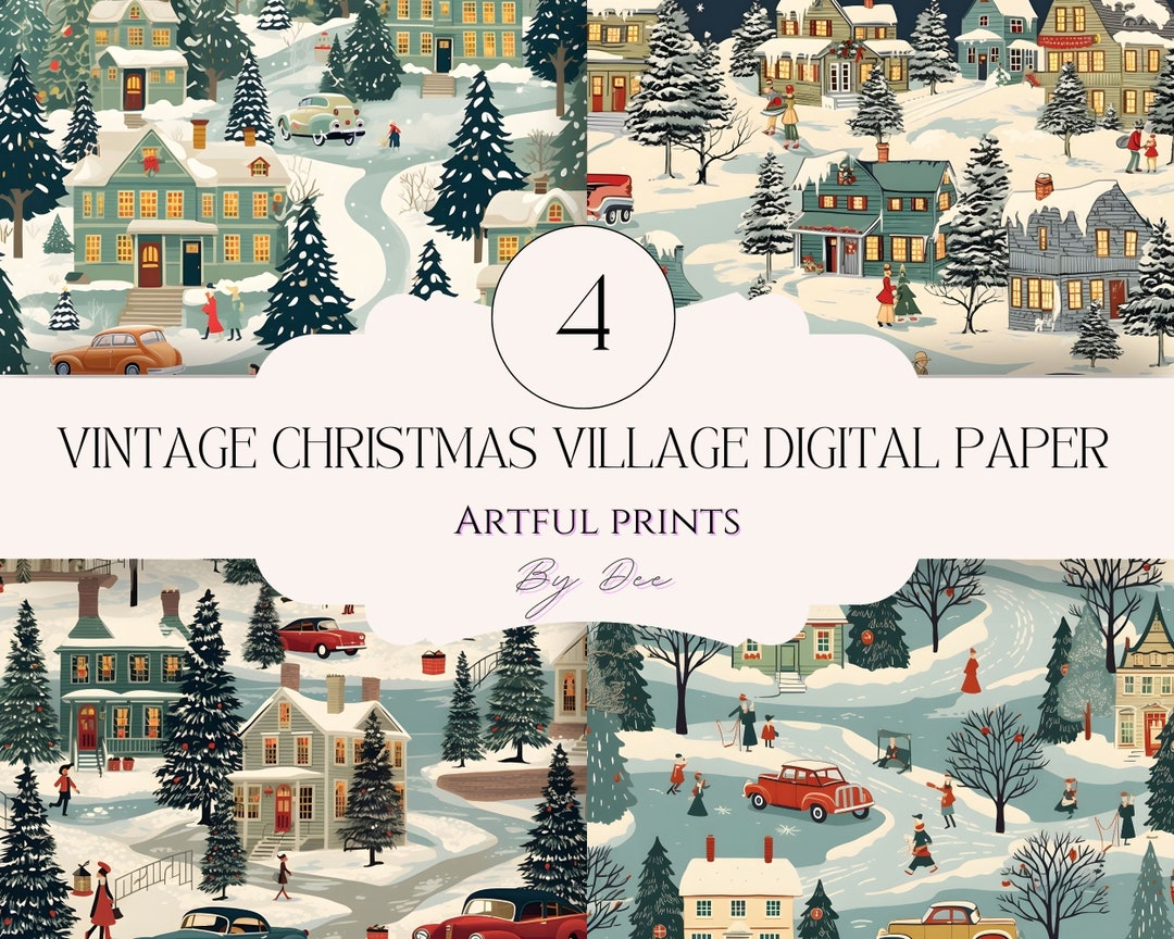 Vintage Christmas Village Digital Paper| Christmas Decor| Christmas ...