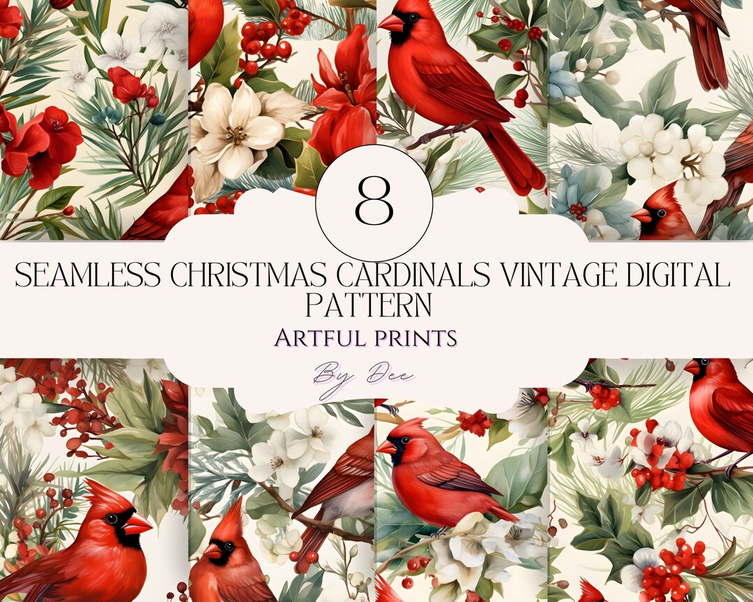 SEAMLESS Vintage Red Cardinal Bundle| Cardinal Digital Paper| Winter ...