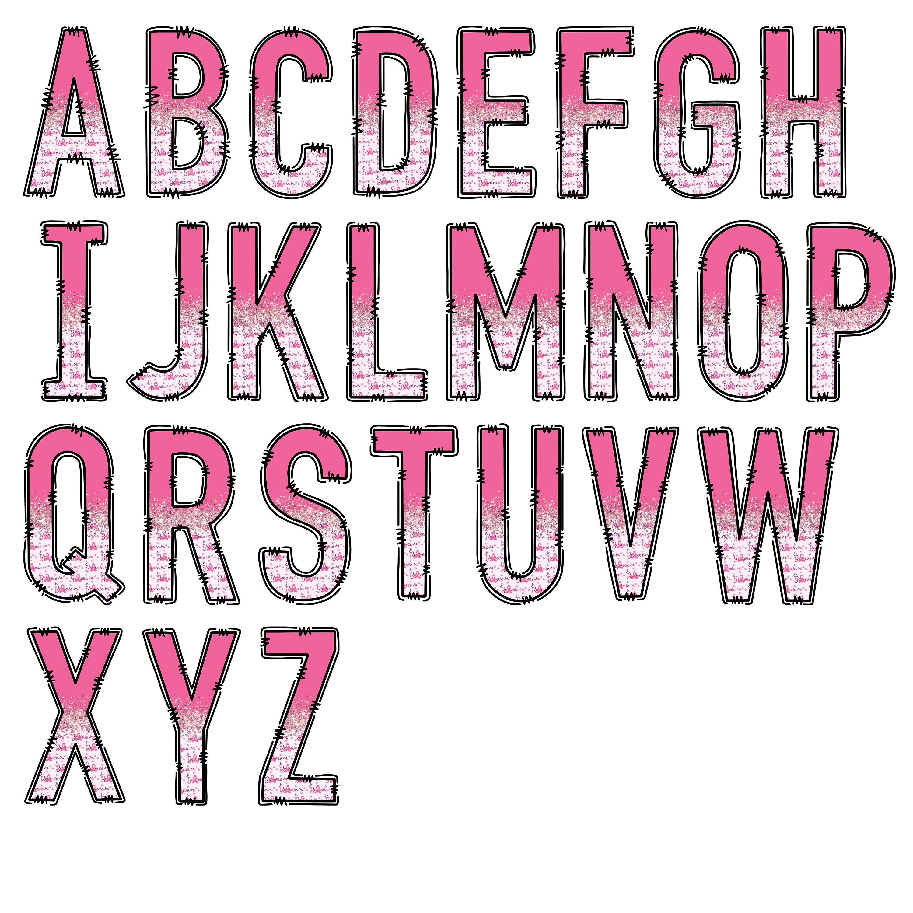Breast Cancer Awareness Alphabet Letters PNG Files Alpha Doodle Letters ...