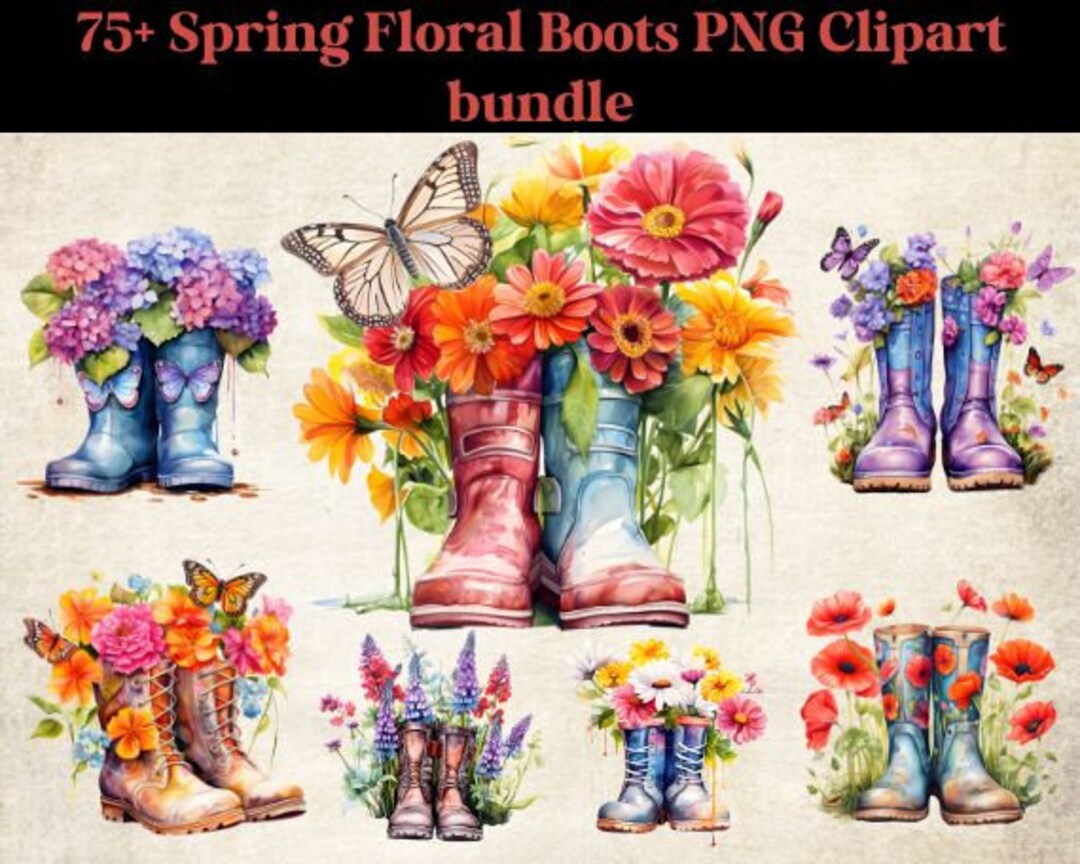 Watercolor Garden Boots Clipart Bundle, Hello Spring Png, Garden ...