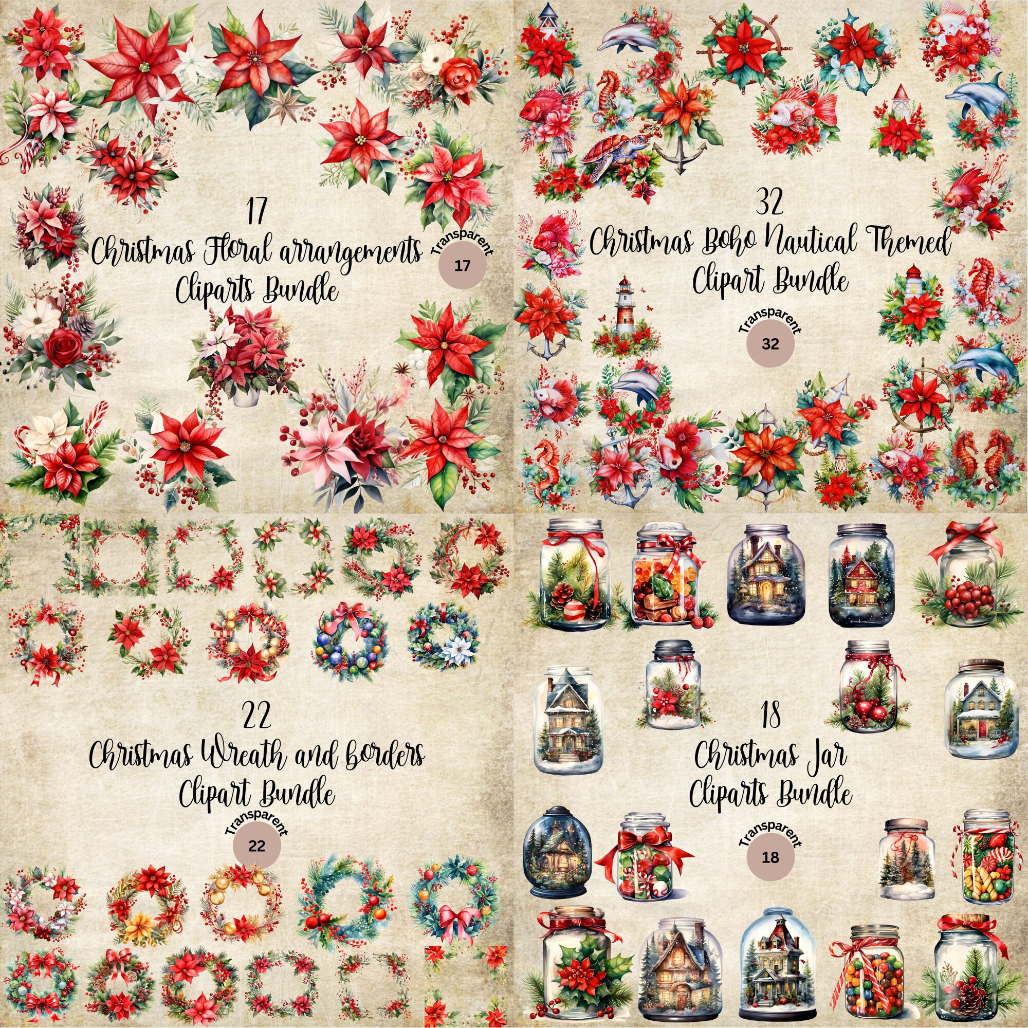 Christmas Clipart Mega Bundle Watercolor PNG High Quality - Etsy