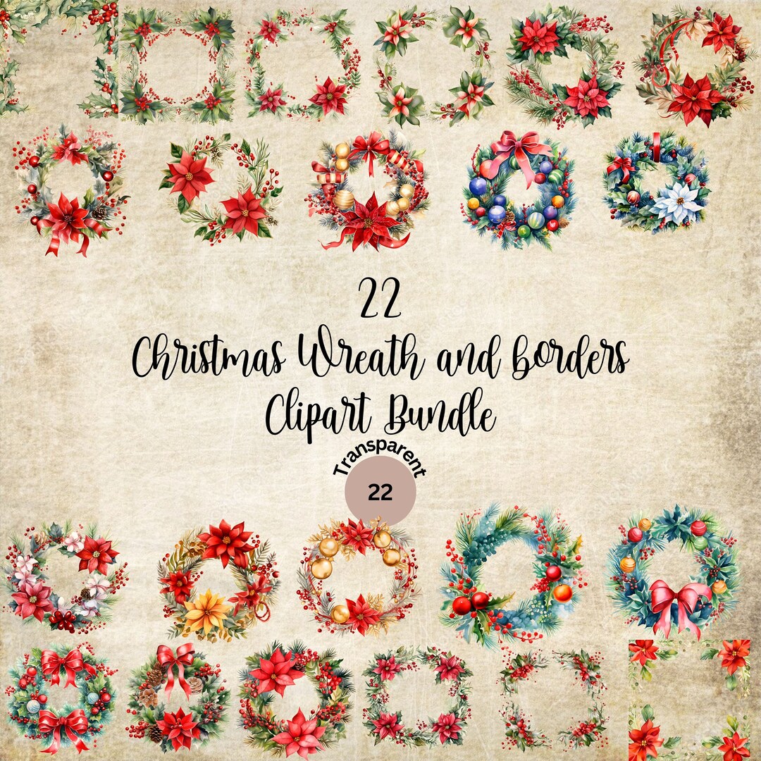 Watercolor Christmas Wreath PNG Clip Art Watercolor Christmas Floral ...