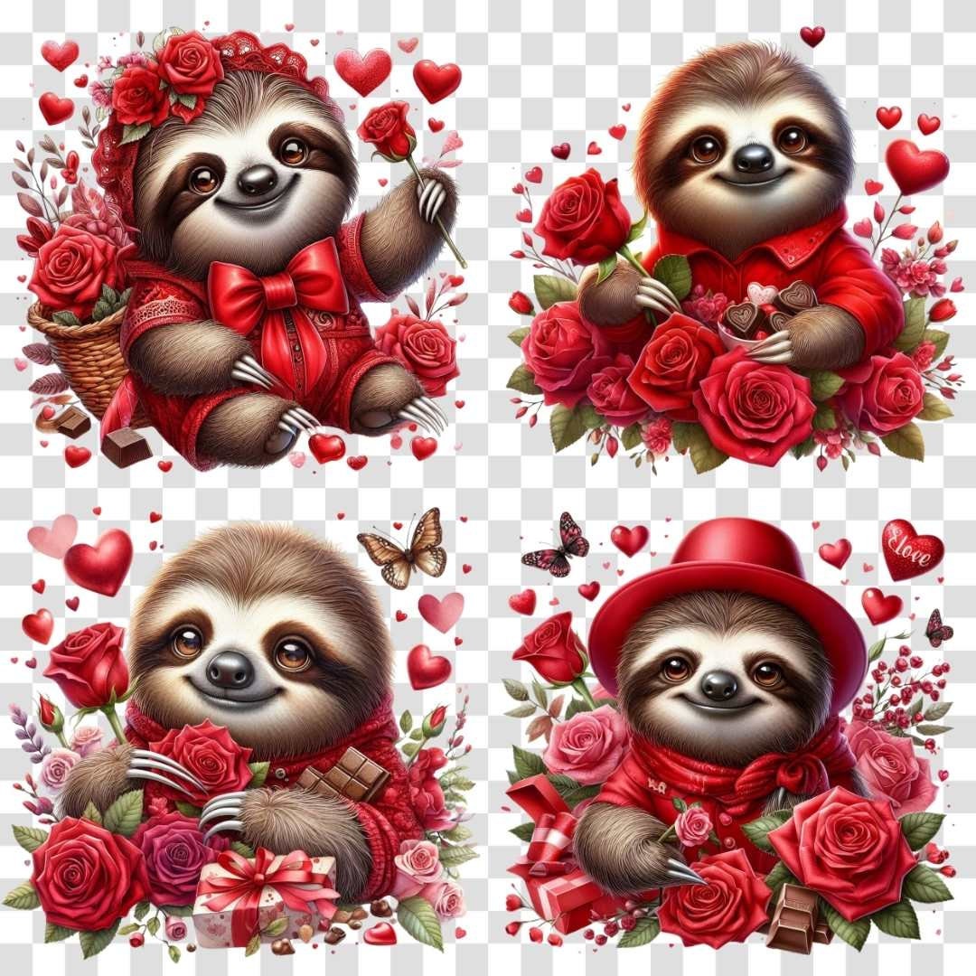 16 Valentine Sloth Png| Sloth Couple| Valentines Day Clipart Bundle - Etsy