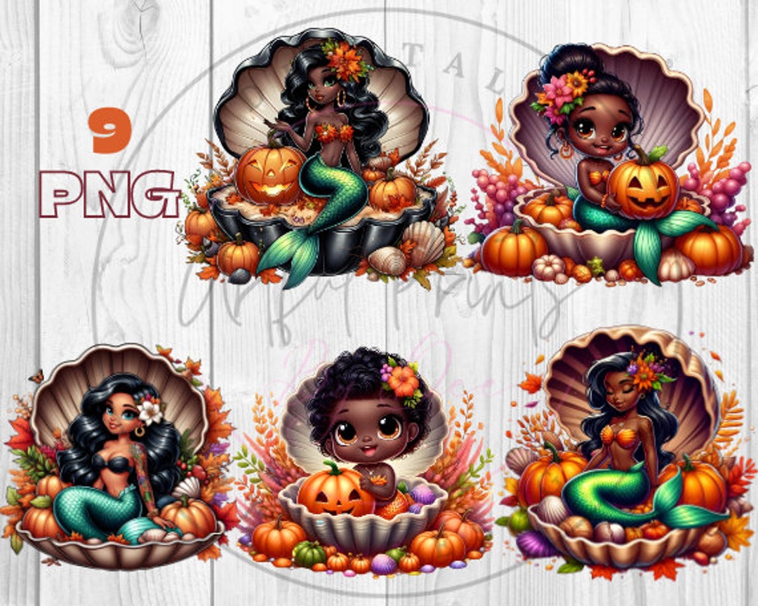 Black Fall Mermaids Png, Autumn Mermaids Clipart, Mermaid Junk Journal ...
