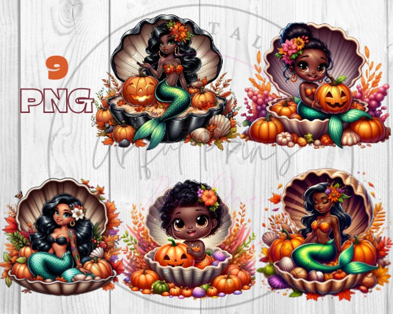 Black Fall Mermaids Png, Autumn Mermaids Clipart, Mermaid Junk Journal ...