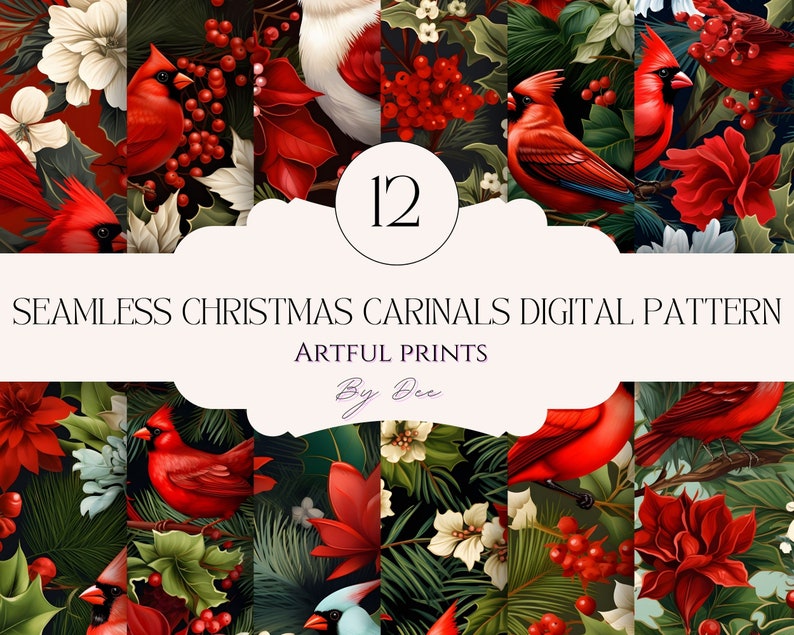 SEAMLESS Watercolor Red Cardinal Bundle| Cardinal Digital Paper| Winter ...