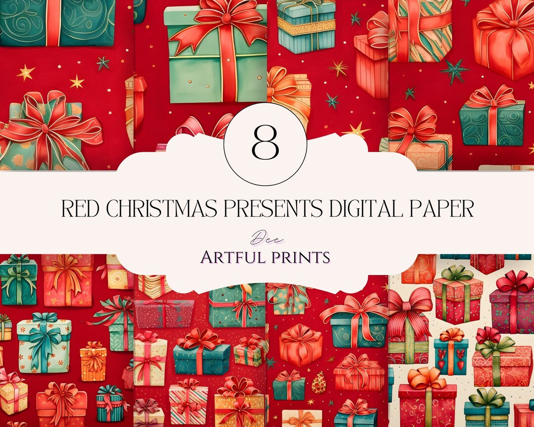 Red Christmas Presents Digital Paper Xmas Presents Digital Pattern ...