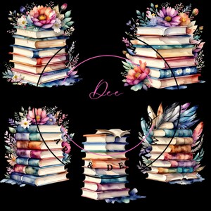 Watercolor Book Lovers Clip Art PNG Bundle 300dpi| Floral Books Clipart ...