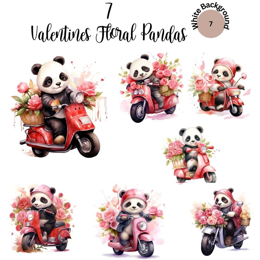 7 Valentine Panda Clipart| Cute Valentine Animal| Floral Panda ...