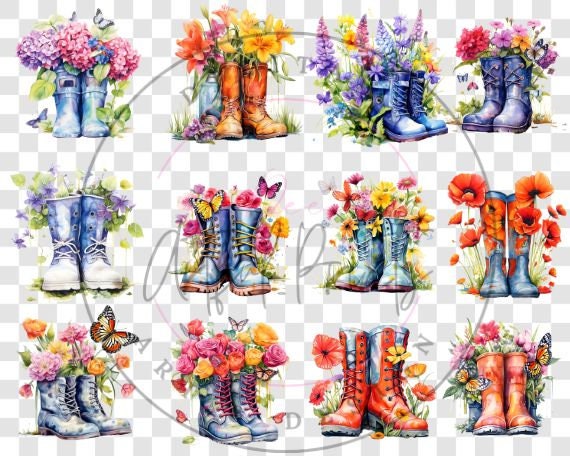Watercolor Garden Boots Clipart Bundle, Hello Spring Png, Garden ...