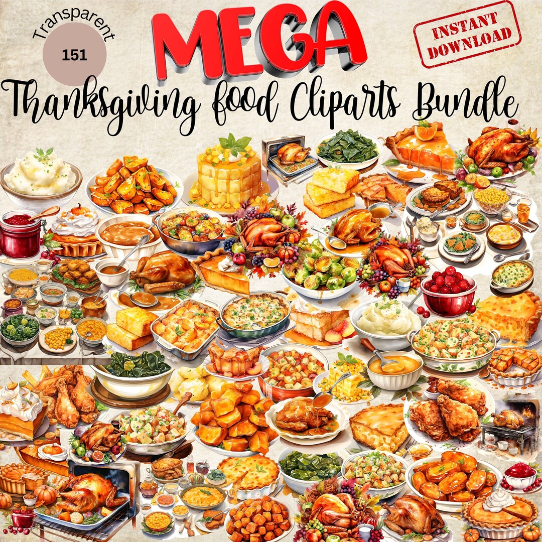 Thanksgiving Food Clipart| Holiday Meal Illustrations| Thanksgiving ...