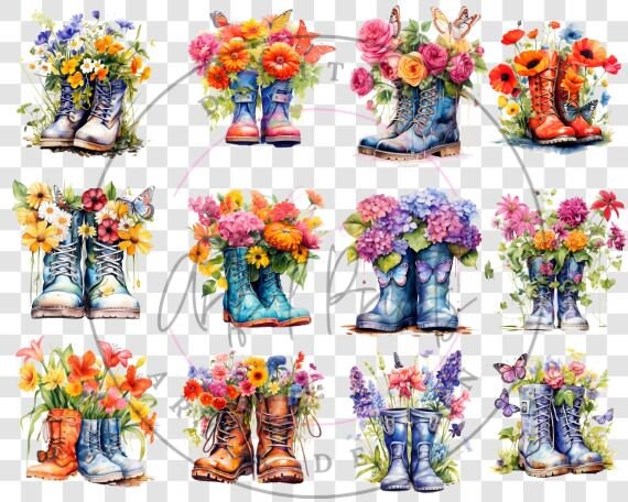 Watercolor Garden Boots Clipart Bundle, Hello Spring Png, Garden ...