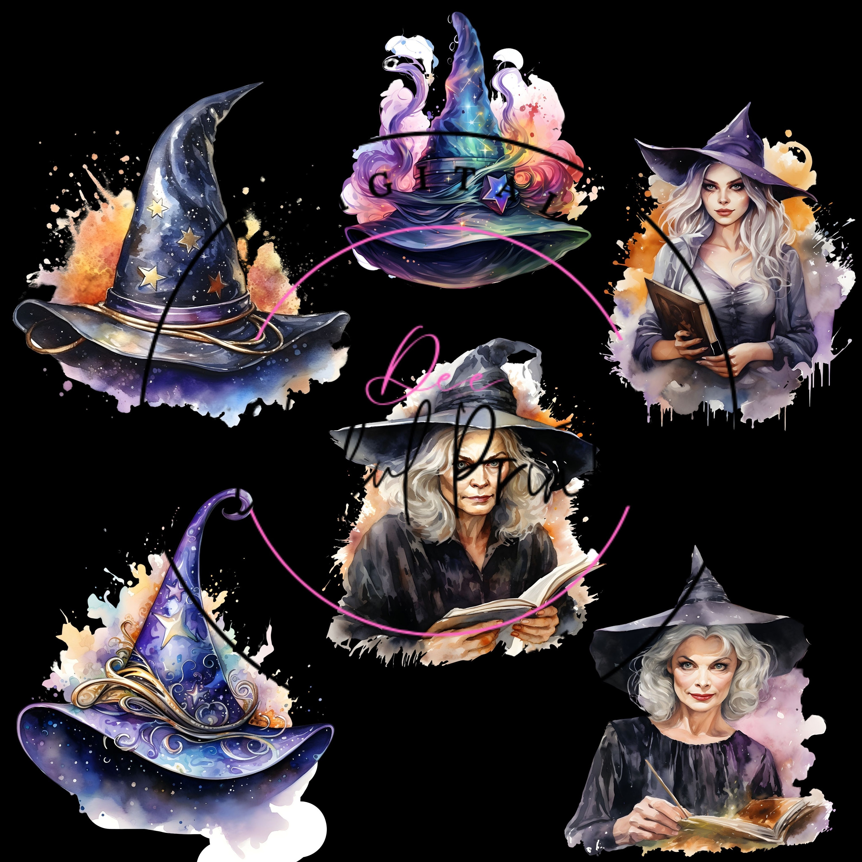 Watercolor Magic School Clip Art Bundle Magic Wand, Witches and Wizards ...