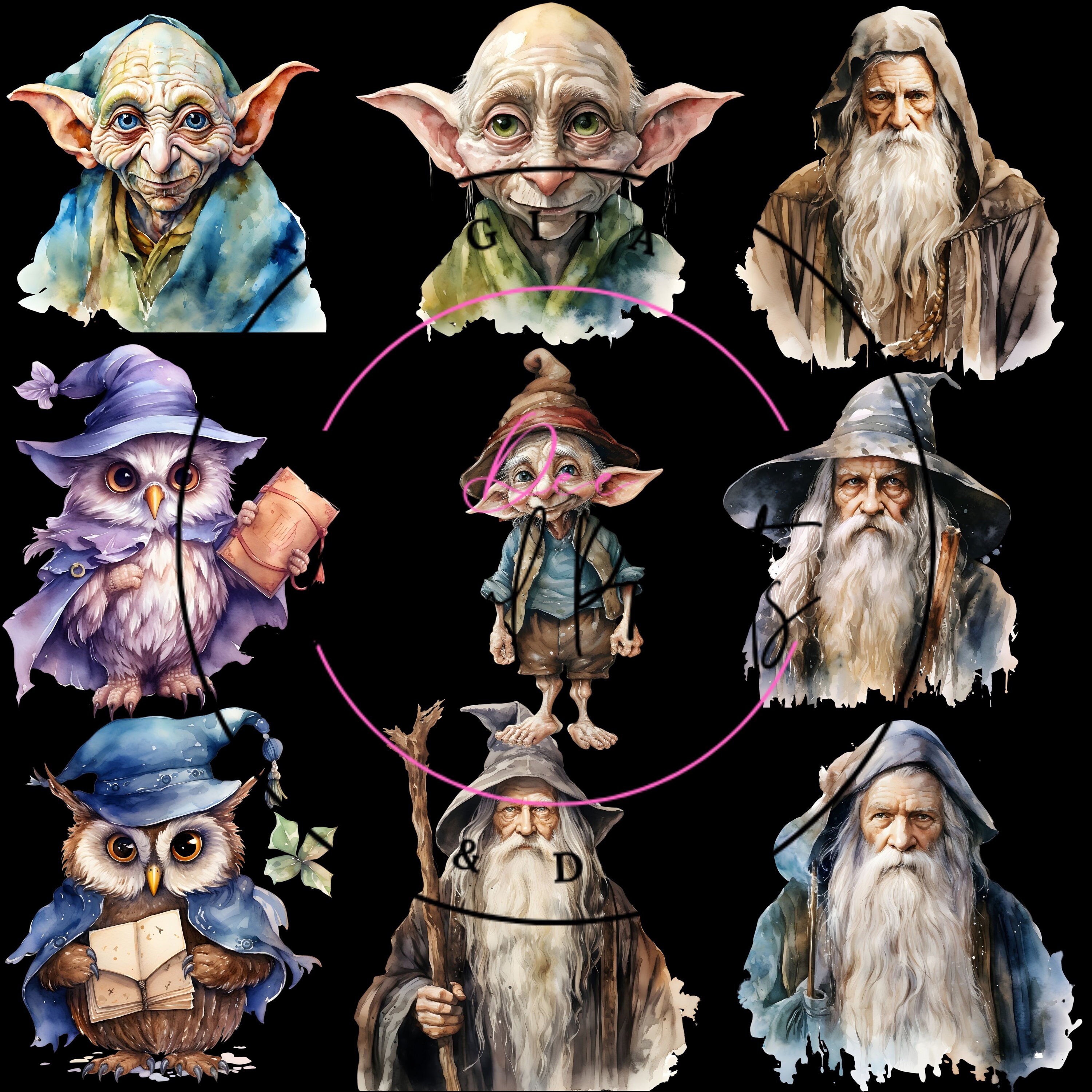 Watercolor Magic School Clip Art Bundle Magic Wand, Witches and Wizards ...