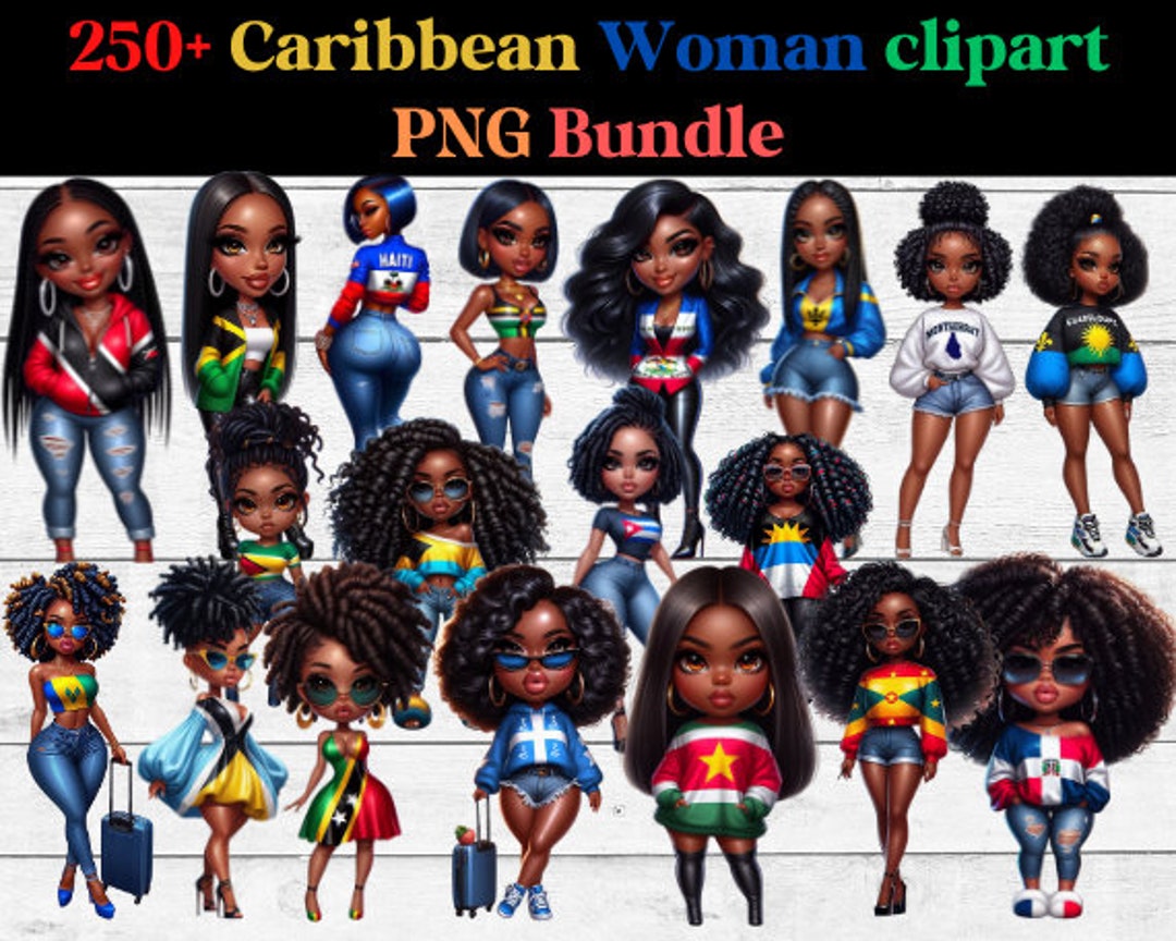 Caribbean Girl Clipart Bundle, Caribbean Woman, Fashion Girl Clip Art ...
