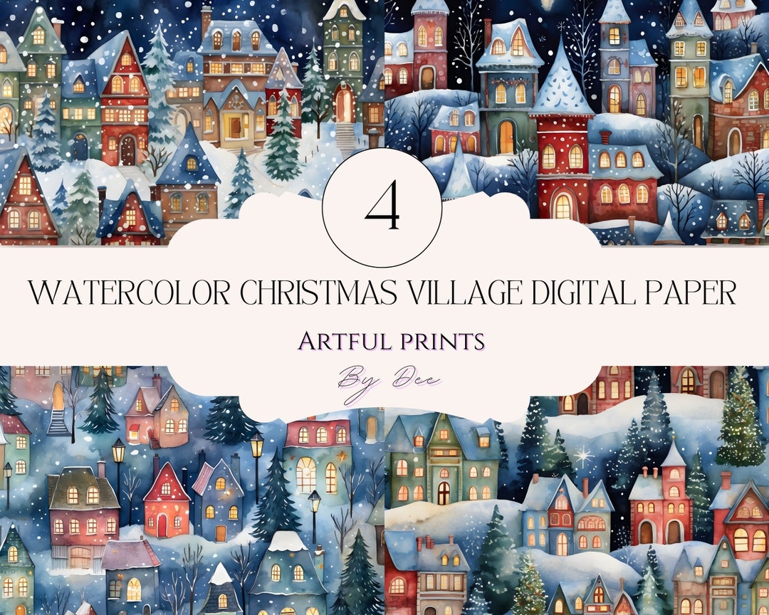 Watercolor Christmas Village Digital Paper| Christmas Decor| Christmas ...