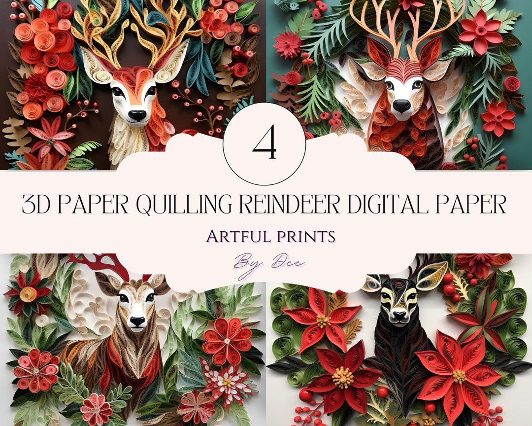 3D Christmas Reindeer Bundle| Paper Quilling Reindeer Digital Paper ...