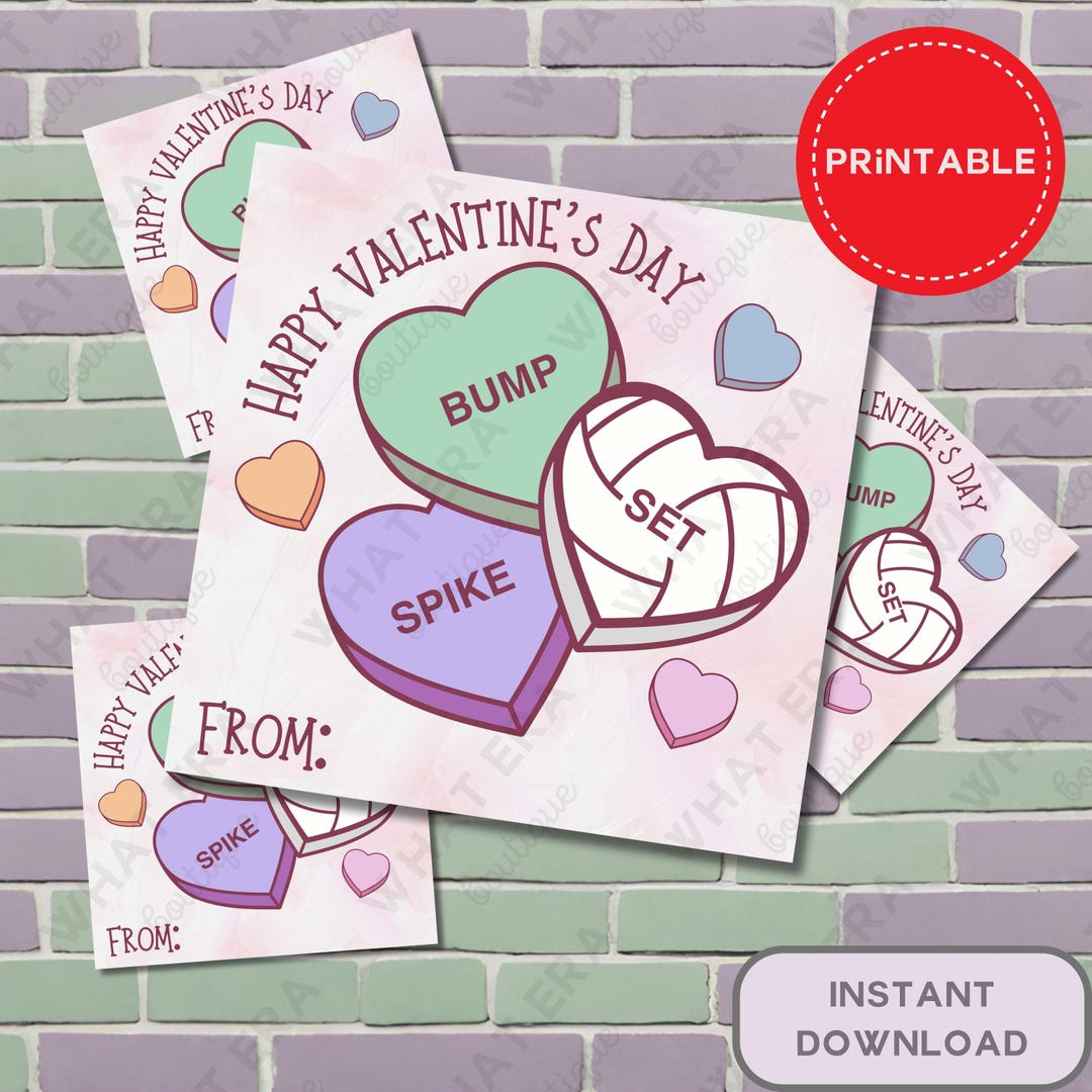 Volleyball Valentines, Kids Volleyball Valentine Cards, Printable As-is ...