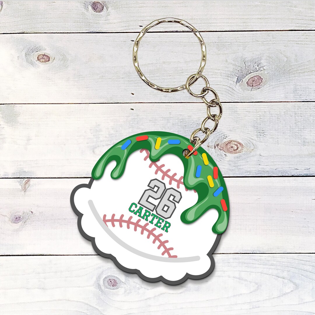 Ice Cream Drip Baseball Keychain, Custom Name Jersey Number Baseball ...