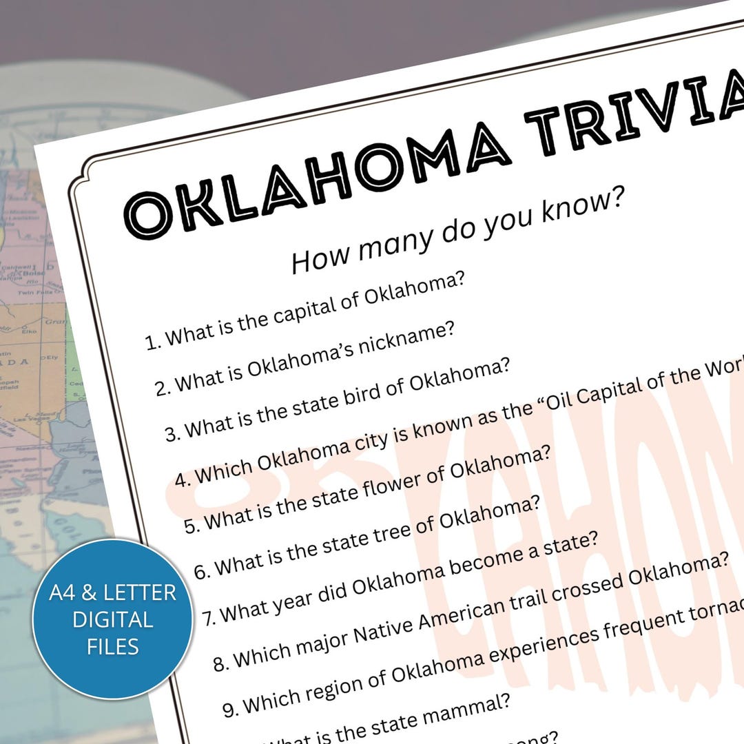Oklahoma State Trivia Game Printable, Fun Oklahoma Facts Quiz for ...