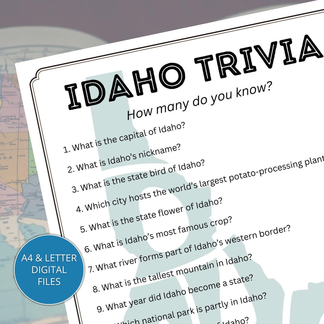 Idaho State Trivia Game Printable, Fun Idaho Facts Quiz for Family Game ...