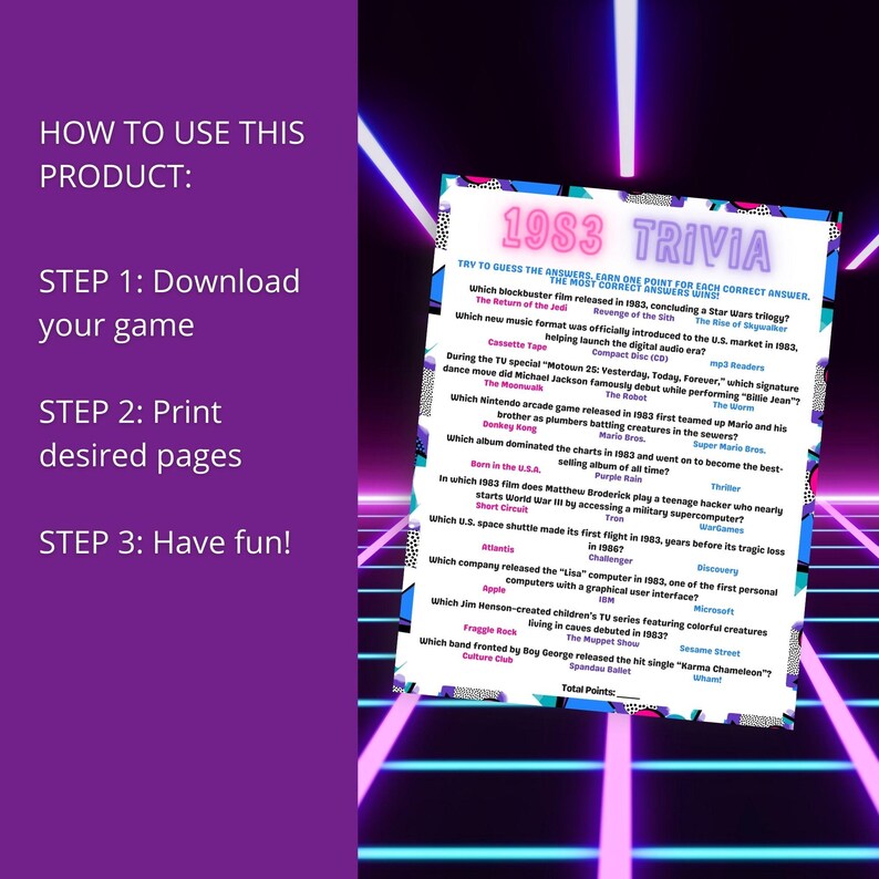 Born in 1983 Trivia Game Printable, 1983 Facts Quiz for Adults ...